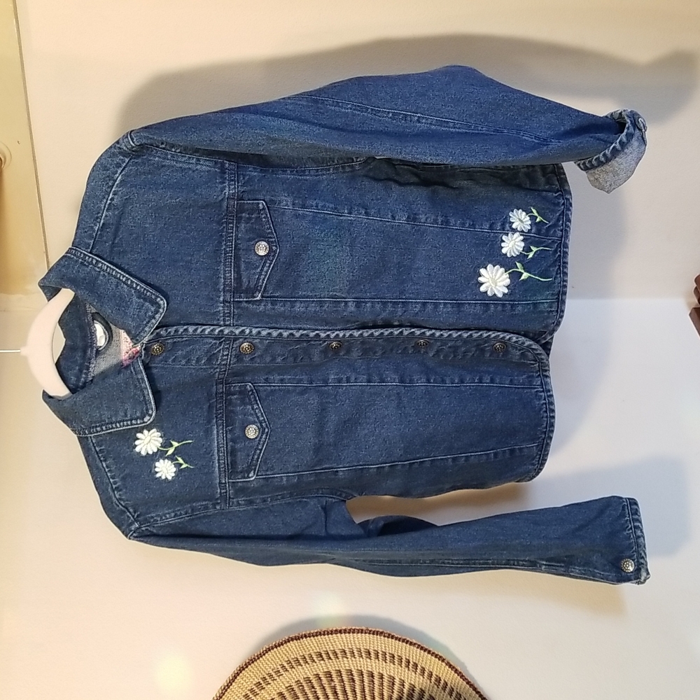 Vintage Denim Embroidered Snap Floral Jean Jacket Sma… - Gem